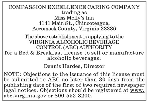 ABC License, Miss Molly's Inn - Eastern Shore Post