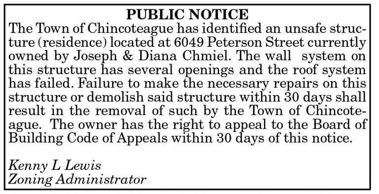 Public Notice Chincoteague Unsafe Structure 10/25, 11/1 - Eastern Shore ...
